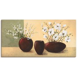 Artland Leinwandbild &raquo;Magnolien&laquo; Vasen & T&ouml;pfe 1 Stk. tlg. auf Holzrahmen gespannt gelb B/H/T: 60cm x 30cm, Leinwandbild Vasen & T&ouml;pfe Querformat, 1 Stk.
