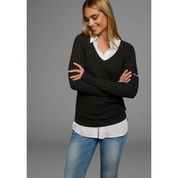 Kangaroos Damen V-Ausschnitt-Pullover, grau, Gr. 32, unifarben, Rippstrick, Obermaterial: 50% Baumwolle, 50% Polyacryl, Pullover, h&uuml;ftlange