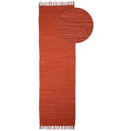 CarpetFine Teppich &raquo;Kelim Chindi uni, auch als L&auml;ufer&laquo; rechteckig 5 mm H&ouml;he Wendeteppich, reine Baumwolle, handgewebt, Uni-Farben, mit Fransen orange 