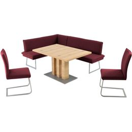 K+w Komfort & Wohnen K+W Komfort & Wohnen Essgruppe &raquo;Santos III&laquo; 4 Stk. tlg. gepolsterte Eckbank und St&uuml;hle, langer Schenkel rechts oder links rot B/H/T: 158cm x 86cm x 