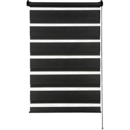 Gardinia Doppelrollo &raquo;Easyfix&laquo; halbtransparent Sichtschutz mit Bohren/ohne Bohren freih&auml;ngend segmentweise gewebter Stoff schwarz Polyester 150cm, 