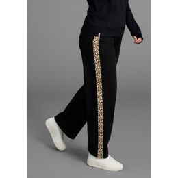 Kangaroos Damen Kangaroos Jogginghose mit weitem Bein und Streifen im Leo-Print, gro&szlig;e Gr&ouml;&szlig;en schwarz 48, N-Gr