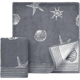 Dyckhoff Handt&uuml;cher &raquo;Seashell&laquo; mit Muschelmuster grau Walkfrottee, Obermaterial: 100% Baumwolle B/L: 50cmx100cm, 2 Stk., Muscheln Seestern, Walkfrottee