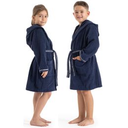 Bruno Banani Kinderbademantel &raquo;Danny, Ideal f&uuml;r Zuhause, Schwimmbad oder im Urlaub&laquo; 1 Stk. mit Logostreifen, aus 100% Baumwolle blau Walkfrottee 116/122 L: 72cm