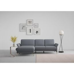 Sit & More sit&more Ecksofa &raquo;Fashion L-Form&laquo; wahlweise mit Kopfteilverstellung, Vorziehsitz, motorisch, Nickelf&uuml;&szlig;e blau B/H/T: 253cm x 84cm x 165cm, Chenille, 