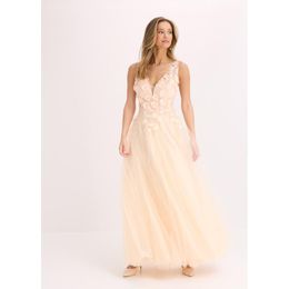 bonprix Damen bonprix Maxikleid f&uuml;r festliche Anl&auml;sse, aus T&uuml;ll mit floraler Applikation, Maxi-L&auml;nge 42, N-Gr