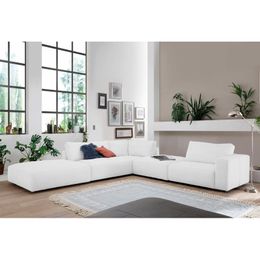 Musterring Ecksofa &raquo;LUCIA L-Form&laquo; in vielen Qualit&auml;ten und 4 verschieden N&auml;hten wei&szlig; Flachgewebe FLORIS (100% Polyester);Flachgewebe VALMONT (60% Baumwolle/ 40% 