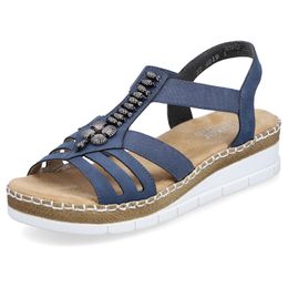 Rieker Damen Riemchensandale , Sommerschuh, Sandalette, Keilabsatz, mit modischen Schmuckelementen blau 36