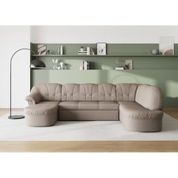 DOMO collection Wohnlandschaft &raquo;Pegnitz, zeitlos&modern, elegante R&uuml;ckensteppung, Breite 292cm, U-Form&laquo; wahlweise mit Bettfunktion beige 100% 