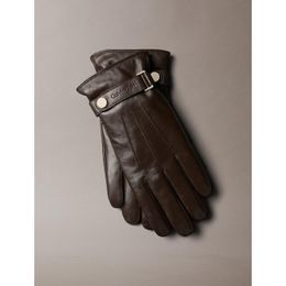 Calvin Klein Damen Lederhandschuhe &raquo;LOGO STRAP SMOOTH LEATHER GLOVES&laquo; Perfekt f&uuml;r den Alltag M