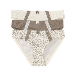 bonprix Damen bonprix Slip &raquo;Slip mit Baumwolle (3er Pack)&laquo; Packung, 3 Stk. mit Spitzenborten, mit Zierschleife, aus Baumwolle, 3er Pack braun 36/38 (S