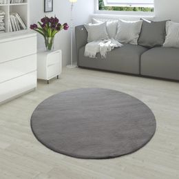 Paco Home Fellteppich &raquo;Rabbit 780&laquo; rund 26 mm H&ouml;he Kunstfell, Kaninchenfell-Haptik, echter Kuschelteppich, Uni-Farben grau Polyester &Oslash; 120cm 1 Stk., 26mm, &Oslash; 
