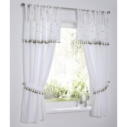Kutti Vorhang &raquo;Honey&laquo; Bindeb&auml;nder 1 Stk. tlg. Scheibengardine mit Raffhalter, Baumwolle, bestickt, Quasten, Bienen beige Baumwolle 145cm, Bindeb&auml;nder, 90cm