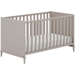 YUNY by PAIDI Babybett &raquo;BROTHER STU in Taupe&laquo; Gitterbett h&ouml;henverstellbar, Kinderbett grau Holzwerkstoff, Massivholz Lattenrost, Liegefl&auml;che B/L: 70cm