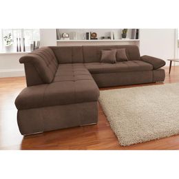 DOMO collection Ecksofa &raquo;NMORIC inkl. Zierkissen 273x216x80 cm L-Form&laquo; Ottomanen-Abschluss, wahlweise mit Bettfunktion und Armlehnverstellung braun 