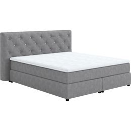 COTTA Boxspringbett &raquo;Castle&laquo; mit Strasssteinen im Kopfteil, inkl. Topper grau 100% Polyester (PES) Struktur soft, Liegefl&auml;che B/L: 160cm x 200cm, H2 +