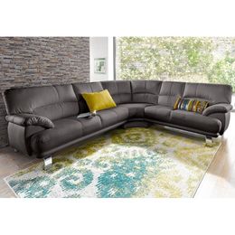 Trendmanufaktur Ecksofa &raquo;Cecilia in italienischem Design, modern und komfortabel, L-Form&laquo; bequeme Armlehnen, mit langem Schenkel grau NaturLEDER (