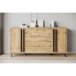 Home Affaire Sideboard &raquo;Helsinki, Kommode mit 2 T&uuml;ren und 3 Schubladen, Breite 150 cm&laquo; 1 Stk. tlg. Push-to-Open-Schubladen, h&ouml;henverstellbare 