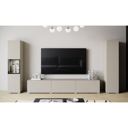 Home Affaire Wohnwand &raquo;BERLIN III, Vitrine T&uuml;rschlag links/rechts wechselbar&laquo; Komplett-Set, 3 Stk. tlg. beige B/H/T: 260cmcm x 130cmcm x 33cmcm