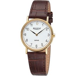 Regent Uhren Regent Damen Quarzuhr Armbanduhr, Damenuhr, Saphirglas, Lederarmband, analog braun Einheitsgr&ouml;&szlig;e