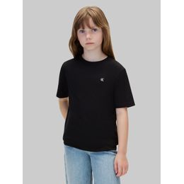 M&auml;dchen T-Shirt "MINI BADGE REGULAR T-SHIRT", schwarz, Gr. 8, Calvin Klein Jeans, unifarben, Single Jersey, Obermaterial: 100% Baumwolle, Shirts,