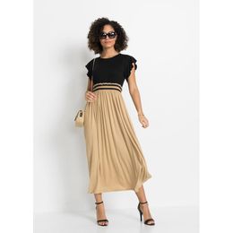 bonprix Damen bonprix Jerseykleid 1 tlg. f&uuml;r Fr&uuml;hling und Sommer, aus Viskose und Elasthan, mit kurzem Arm beige 40/42 (M), N-Gr