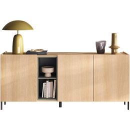 OTTO home Sideboard &raquo;Badia, 182 cm breit, 2 T&uuml;ren, Anrichte, Kommode, Stauraumschrank&laquo; Innenliegendes Top, gerade Metallf&uuml;&szlig;e, salbeigr&uuml;ne Farbakzente 