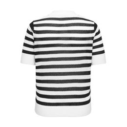 Only CARMAKOMA Damen Polokragenpullover "CARDIANA SS POLO PULLOVER KNT"cloud dancer stripes:schwarz, Gr. M, gestreift, Strick, Obermaterial: 50%