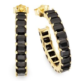 Firetti Damen Paar Creolen &raquo;Schmuck, Geschenk, Silber gelbgoldfarben vergoldete Halbcreolen&laquo; mit Zirkonia (synth.) schwarz 24,7mm, Silber 925 (
