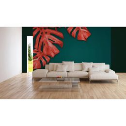 A.S. Cr&eacute;ation Vliestapete &raquo;Monstera Fototapete Rostrot Petrol Tropisch&laquo; matt strukturiert Vlies B/L: 2,55m x 3,5m, Rollen: 1