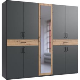 wimex Dreht&uuml;renschrank &raquo;Tibet&laquo; mit Schubk&auml;sten auf bequemer Zugriffsh&ouml;he grau Holzwerkstoff B/H/T: 225cm x 208cm x 58cm, Schubladen: 2 Stk. T&uuml;ren: 9 Stk.