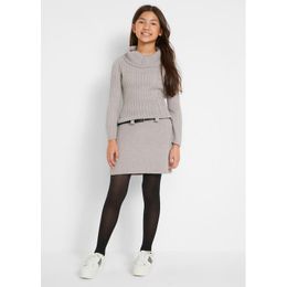 bonprix Kinder bonprix 2-in-1-Kleid Set, 2 tlg. f&uuml;r Alltag, Grobstrick, mit seitlich versetztem Zopfmuster grau 164/170, N-Gr