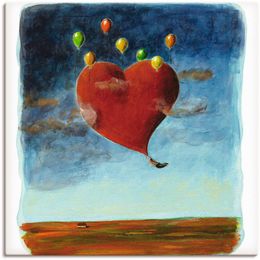 Artland Leinwandbild &raquo;Fliegendes Herz&laquo; Herzen 1 Stk. tlg. auf Holzrahmen gespannt blau Leinwand B/H/T: 40cm x 40cm, Leinwandbild Herzen, 1 Stk.