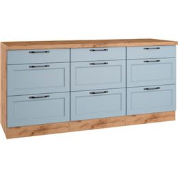 KOCHSTATION Unterschrank &raquo;KS-Lana&laquo; Breite 180 cm blau Holzwerkstoff, MDF wotaneiche, B/H/T: 180cm x 86cm x 60cm, Schubladen: 9 Stk.