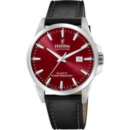 Festina Herren Quarzuhr &raquo;Swiss Made&laquo; Armbanduhr, Damenuhr, Herrenuhr, Swiss Made, Lederarmband, analog, Tag rot Einheitsgr&ouml;&szlig;e