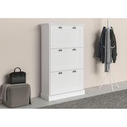OTTO home Schuhschrank &raquo;Motala&laquo; mit 3 Klappen, Platz f&uuml;r 18-20 paar Schuhe, Breite 80 cm, H&ouml;he 132 cm wei&szlig; Holzwerkstoff wei&szlig;, B/H/T: 80cm x 132cm x 
