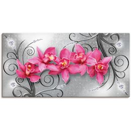 Artland Wandbild &raquo;rosa Orchideen auf Ornamenten&laquo; Blumenbilder 1 Stk. tlg. als Alubild, Leinwandbild, Poster in verschied. Gr&ouml;&szlig;en pink B/H/T: 60cm x 30cm, 
