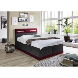 Westfalia Schlafkomfort Boxspringbett mit LED-Beleuchtung rot Bezug Obermatratze 100% Polyester, waschbar bis 60&deg;C;Bezug Unterbox und Kopfteil: Mikrofaservelours (100% 