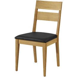 massivline&more 4-Fu&szlig;stuhl &raquo;Filippa-P, Stuhl, Esszimmerstuhl, K&uuml;chenstuhl&laquo; () 2 Stk.Massivholz: Wildeiche ge&ouml;lt, Sitz mit Echtleder Bezug schwarz 