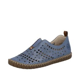Rieker Damen Slipper Schlupfschuh, Halbschuh, Urlaubsschuh mit Perforation blau 43