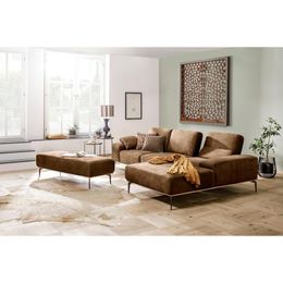 W.Schillig Ecksofa &raquo;run, Designsofa mit tollem Sitzkomfort, L-Form&laquo; mit Holzsockel, F&uuml;&szlig;e in Bronze pulverbeschichtet, Breite 299 cm braun Longlife 