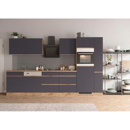KOCHSTATION K&uuml;chenzeile &raquo;KS-Riesa&laquo; Stellbreite 330 cm, wahlweise mit Induktionskochfeld braun B/H/T: 330cm x 200cm x 60cm,mit Induktionskochfeld