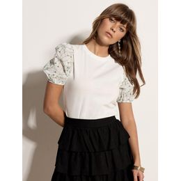 Apricot Damen Spitzenshirt "Jersey-T-Shirt mit Blumenstickerei", wei&szlig;, Gr. 38, Strick, Obermaterial: 94% Baumwolle CO. 6% Elasthan LYCRA BlackXTRA
