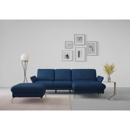 Sit & More sit&more Ecksofa &raquo;Fashion L-Form&laquo; wahlweise mit Kopfteilverstellung, Vorziehsitz, motorisch, Nickelf&uuml;&szlig;e blau B/H/T: 253cm x 84cm x 165cm, Soft clean, 