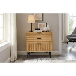 Salesfever Kommode &raquo;Visby Stilvolle Stauraumkommode&laquo; Eiche Echtholzfurnier beige Furnier, MDF, Metall B/H/T: 80cm x 80cm x 40cm,mit 3 Schubladen, 3 