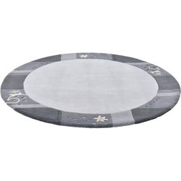 Theko Wollteppich &raquo;Royal Ganges&laquo; rund 13 mm H&ouml;he 95% Wolle, mit Bord&uuml;re, ideal im Wohnzimmer & Schlafzimmer silber Viskose, Wolle &Oslash; 150cm 1 Stk., 13mm