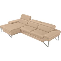 Egoitaliano Ecksofa &raquo;Princess, elegantes Designsofa mit erstklassigem Sitzkomfort, L-Form&laquo; mit Recamiere, inkl. Kopfteilverstellung, edle Designmetallf&uuml;&szlig;e beige 