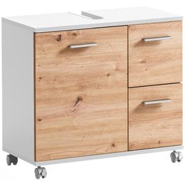 Welltime Waschbeckenunterschrank &raquo;Emmi, Breite 65 cm made in Germany&laquo; Siphonausschnitt, Metallbeschl&auml;ge wei&szlig; FSC -zertifizierter Holzwerkstoff 