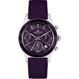 Jacques Lemans Damen Chronograph &raquo;Venice&laquo; Armbanduhr, Damenuhr, Lederarmband, Stoppfunktion, Datum, Perlmutt lila Einheitsgr&ouml;&szlig;e
