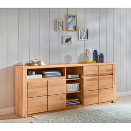 OTTO home Sideboard &raquo;Burani&laquo; grifflose Optik beige FSC -zertifiziertes teilmassives Holz B/H/T: 200cm x 80cm x 35cm, Holzwerkstoff Kernbuchefarben (
